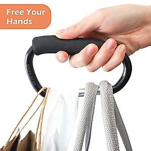JIALEEY Grocery Bag Shopping Bag Holder Handle Carrier Tool Multi Purpose Snap Hook Stroller Hook Set Organizer Accessories with Soft Foam Grip for Hanging, Pack of 2, Black