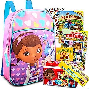 Doc McStuffins Mini Backpack - Bundle with 11 Inch Doc McStuffins Backpack, Disney Look and Find Activity Cards Tin Lunch Box with 2 Disney Hidden Pictures Board Booklets