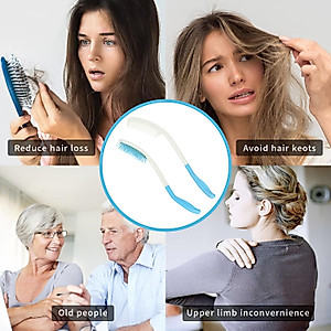 Kesywale Long Reach Handled Comb and Hair Brush Set for Elderly and Hand-Disabled People, Not Need to Lift Hand (Blue)