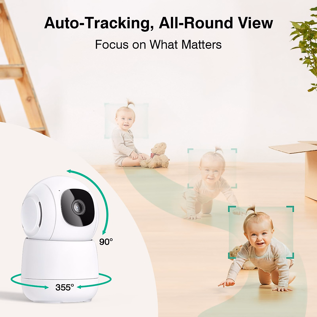 SEHMUA Indoor Security Camera, 2K & 360 Degree Pet Wi-Fi Home Camera with Smart AI Motion Detection for Baby/Dog/Elder, Night Vision, 2-Way Audio, Siren, 24/7 SD Card Storage White