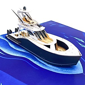 Liif Fishing Boat 3D Greeting Pop Up Card, Retirement Card, Father's Day, Birthday Card For Men, DAD, Fisherman,Boss, Husband, Son, Grandpa - With Message Note & Envelop - Size 8 x 6 Inch