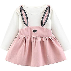 Cabucale Baby Girl Easter Clothing Rabbit Style Long Sleeve Dress (Pink 1T)