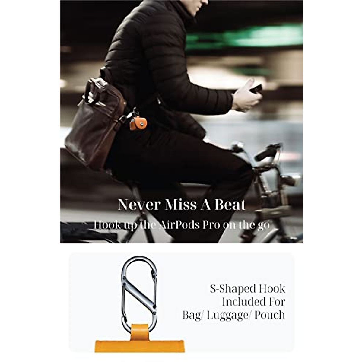 VogDUO Genuine Leather AirPods Pro Cover - Handcrafted Protective Case Anti-Lost Belt Loop with S Hook for Backpack, Compatible with Apple AirPod Pro/2 (Tan, Brown)