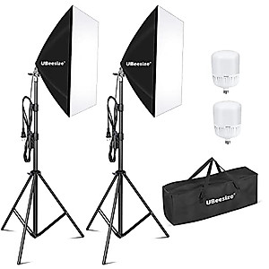 UBeesize Softbox Photography Lighting Kit, 27” x 20” Continuous Lighting Kit with 2pcs 40W E27 Socket 6500K Bulbs, Professional Photo Studio Lighting for Video Recording, Portrait Shooting