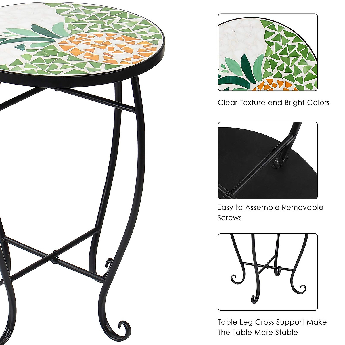 display4top Mosaic Round Outdoor Accent Table,Plant Flower Stand,Round Side Table (Yellow)