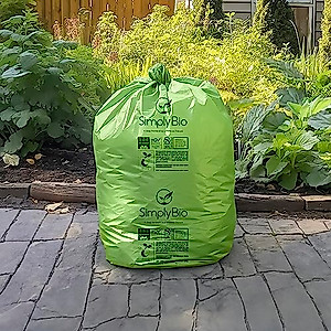 Simply Bio 33 Gallon Compostable Trash Bag with Flat Top, Heavy Duty Extra Thick 1.57 Mil, 30 Count, 124.92 Liter, Large Lawn Leaf Yard Waste Bag, ASTM D6400, US BPI and Europe OK Compost Certified