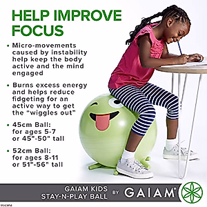 Gaiam Kids Stay-N-Play Children's Balance Ball - Flexible School Chair Active Classroom Desk Alternative Seating | Built-In Stay-Put Soft Stability Legs, Includes Air Pump, 52cm, Grey
