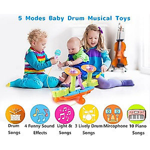 Drum Set for Toddlers 1-3, Baby Drum Set with Microphone, Kids Drum Sets for 2-5, Toddler Drum Set Toys for 1 2 3 Year Old Boy Birthday Christmas for Babies Boy Girl 6 12 18 Month