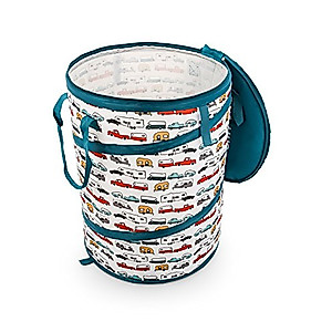 Camco Life Is Better at the Campsite Camper/RV Pop-Up Utility Container | Features Multi-Color Camping Themed Design & Holds 30-Gal. Kitchen-Size Trash Bags | Includes Heavy-Duty Stake (42986)
