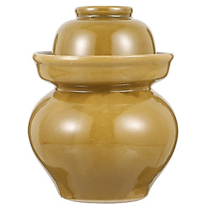 DEPILA 1kg Terracotta Traditional Chinese Fermenting Jar Stoneware Pickles Jar with Water Sealed Airlock Lid Ceramic Food Canister Bottle for Pickling Kimchi Sauerkraut jars