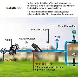 GOTOTOP 3/4" Inch Screen Irrigation Filter,Stainless Steel Water Filter Strainer 120 PSI, Mesh Conditioning Strainer,Drip Irrigation Tank Pool Pump for Garden Greenhouse Agricultural Drip