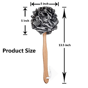 Arswin Shower Sponge Loofah Back Scrubber,Loofah on a Stick,PE Soft Mesh Loofah Body Scrubber with Wooden Handle,Bath Sponge for Women Kids (Black)