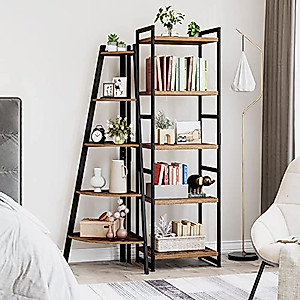 5 Tier Shelf Organizer, Open Display Storage Bookshelf Corner Plant Flower Stand for Home Office, Rustic Brown