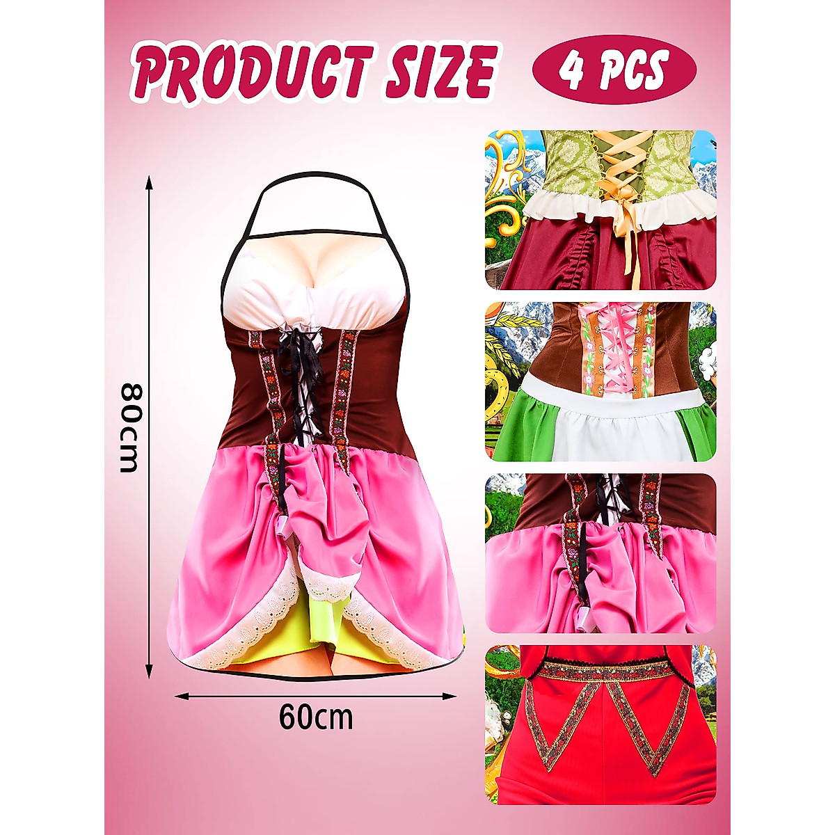 4 Pcs Oktoberfest Apron Oktoberfest Costumes Women German Dirndl Aprons Female Oktoberfest Outfit Waitress Novelty Dresses Oktoberfest Party Decorations for Kitchen Outdoor Cooking BBQ Party Supplies