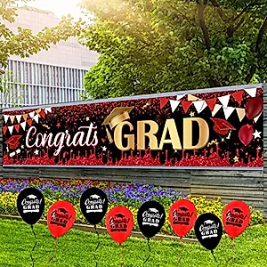 Red Banner Balloons Set Graduation Decorations Class of 2023 Congrats Grad Banner For High School Grad Party Decorations 2023