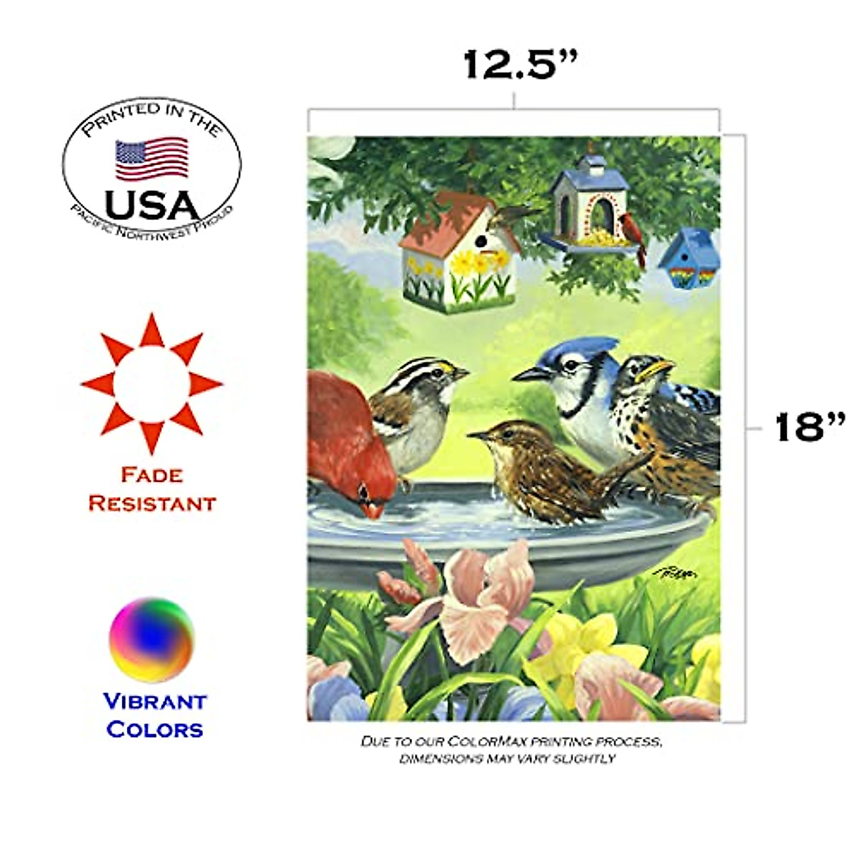 Toland Home Garden 119474 Bathing Birds Spring Flag 12x18 Inch Double Sided Spring Garden Flag for Outdoor House Flag Yard Decoration