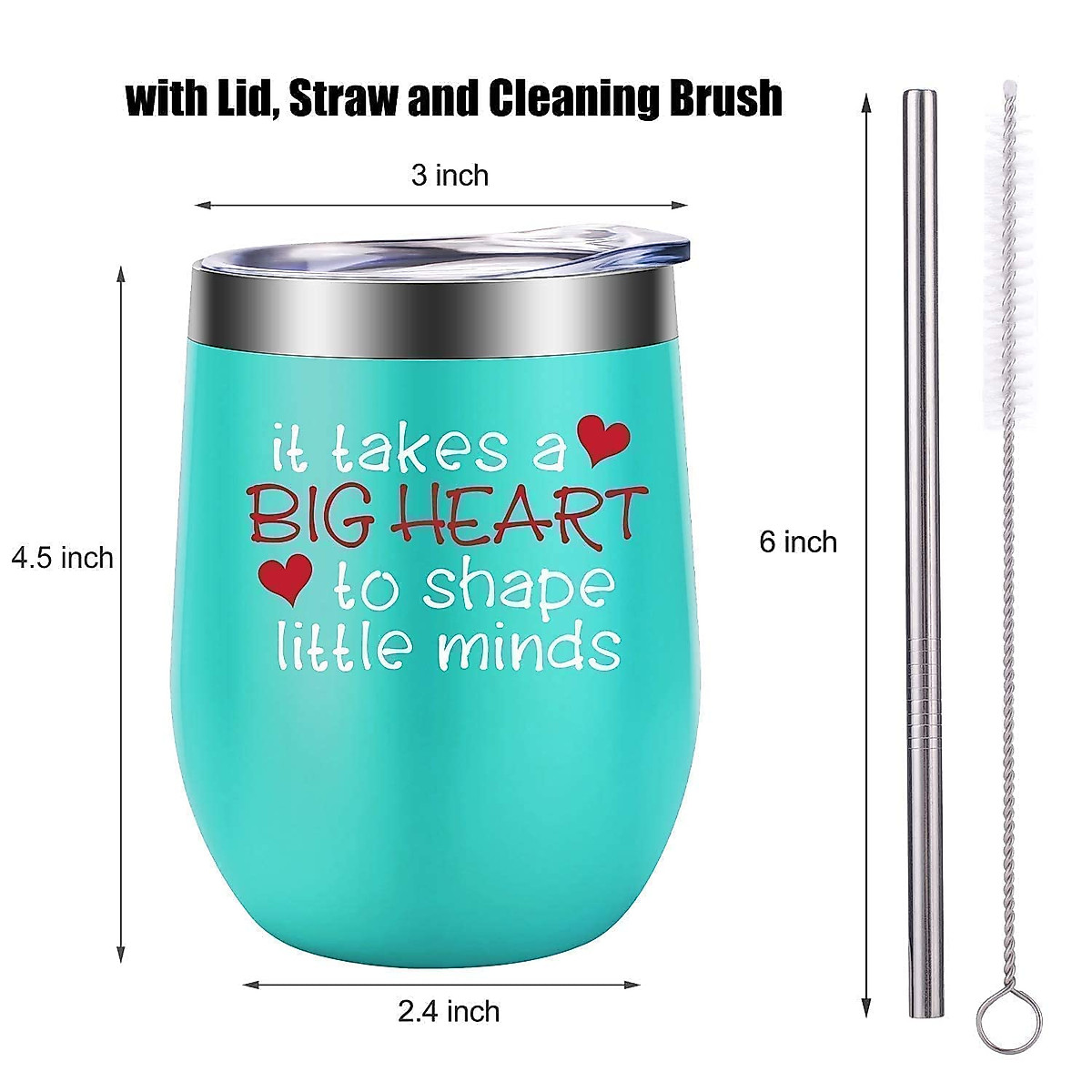 LEADO Teacher Gifts for Women, Teacher Appreciation Gifts - Funny Thank You Gifts, Christmas, Birthday Gifts for Teachers - It Takes a Big Heart to Shape Little Minds Wine Tumbler, 2 Pack