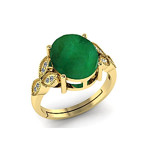 LMDPRAJAPATIS 9.25 Ratti Certified Emerald Panna Stone Gold Plated Adjustable Fine Jewelry Ring For Women's