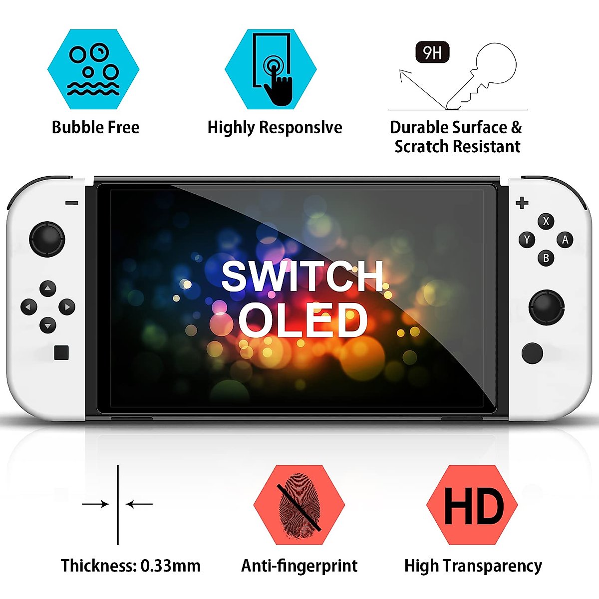 [4 Pack] daydayup Tempered Glass Screen Protector Compatible with Nintendo Switch OLED Model 2021 - with [Alignment Frame] Transparent HD Clear Screen Protector for Accessories & Console