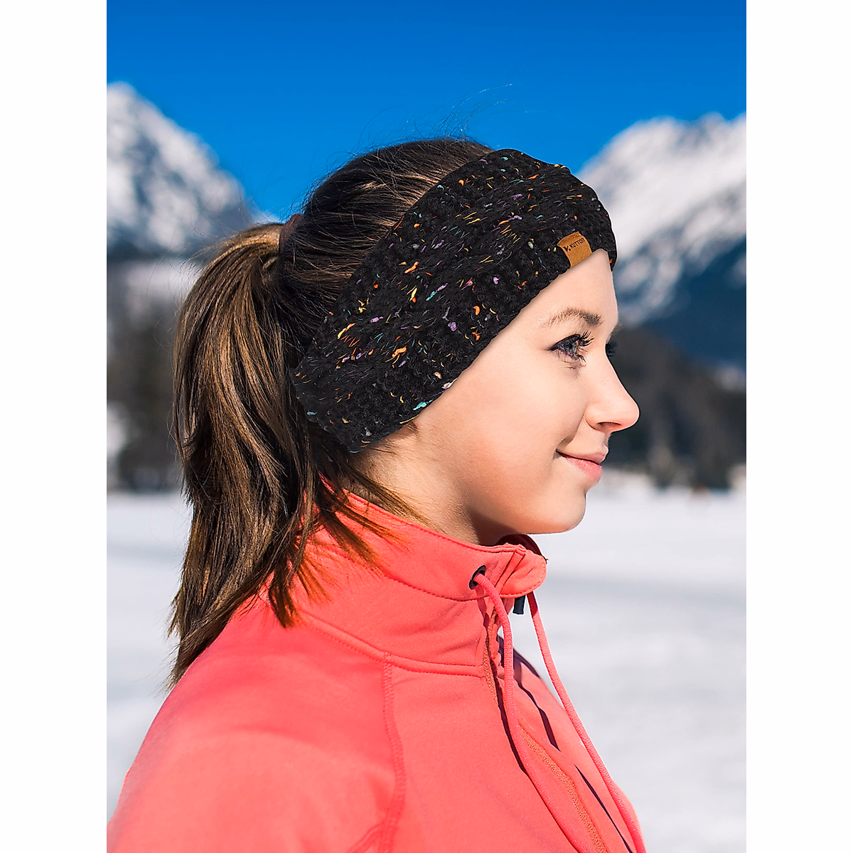 KUTTOR 2 Pack Fuzzy Fleece Headband Fleece Lined Ear Warmer Knit Thick Warm Headwraps Cable Knit Headband