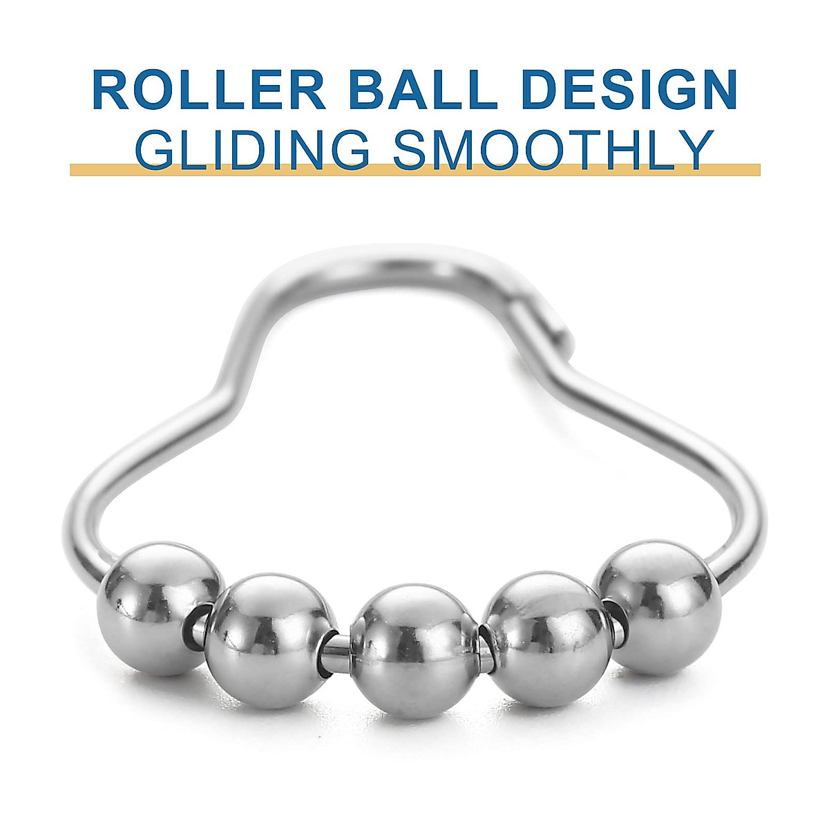 Shower Curtain Hooks, OEH Stainless Steel Shower Curtain Rings, Roller Gliding Shower Hooks for Shower Curtain, Rustproof Shower Rings for Curtain, Shower Curtain, Shower Rod, Set of 12, Chrome