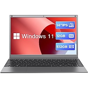 WIPEMIK Laptop, Win 11 Laptop Computer, 12GB RAM 512GB SSD, Quad-Cores N4120 Processor, 14" Full HD Win 11 Pro Laptops, Support 2.4G/5G WiFi, Bluetooth 4.2, USB 3.0, Long Lasting Battery