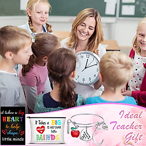 Kenning 3 Pcs Teacher Appreciation Week Gifts Set Include Inspirational Notebook with Quote, Zippered Makeup Bag and Bracelet with Initial for Teacher Week, Birthday, Back to School(Letter C)