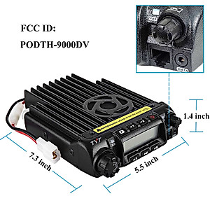 TYTTH-9000D Car Mobile Transceiver 60W VHF 2M 146MHz Ham Radio 2 Way Radio with USB Programming Cable, Black