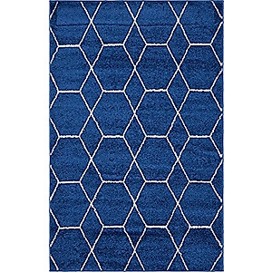 Unique Loom Trellis Frieze Collection Area Rug - Geometric (4' 1" x 6' 1", Navy Blue/ Ivory)