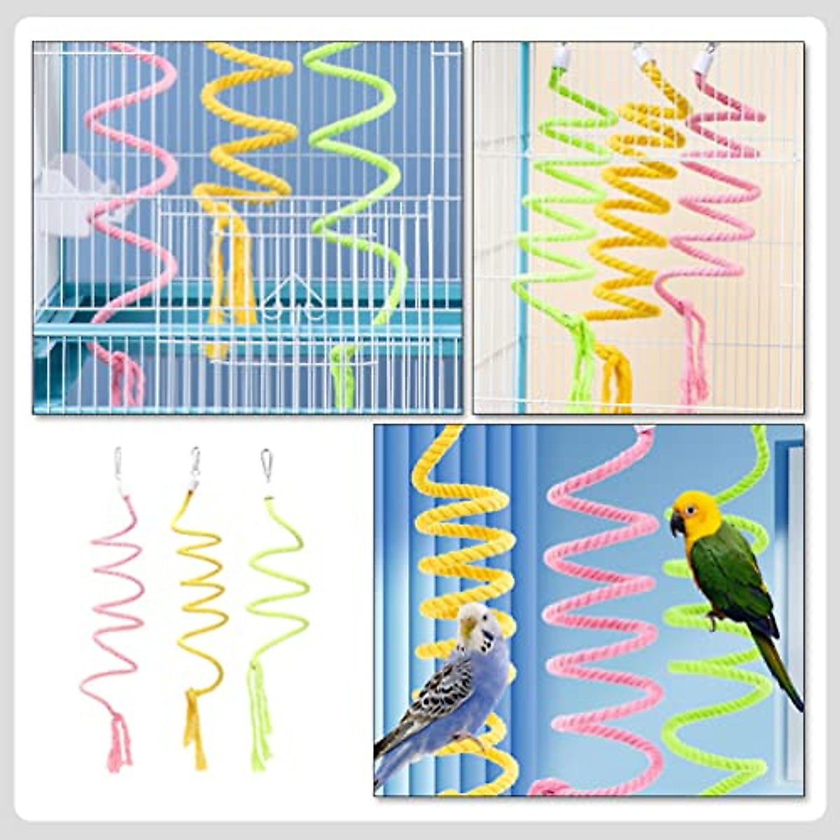 POPETPOP 3pcs Bird Rope Perch Spiral Parrots Climbing Rope Bird Swing Toy Standing Toys Bird Cage Accessories
