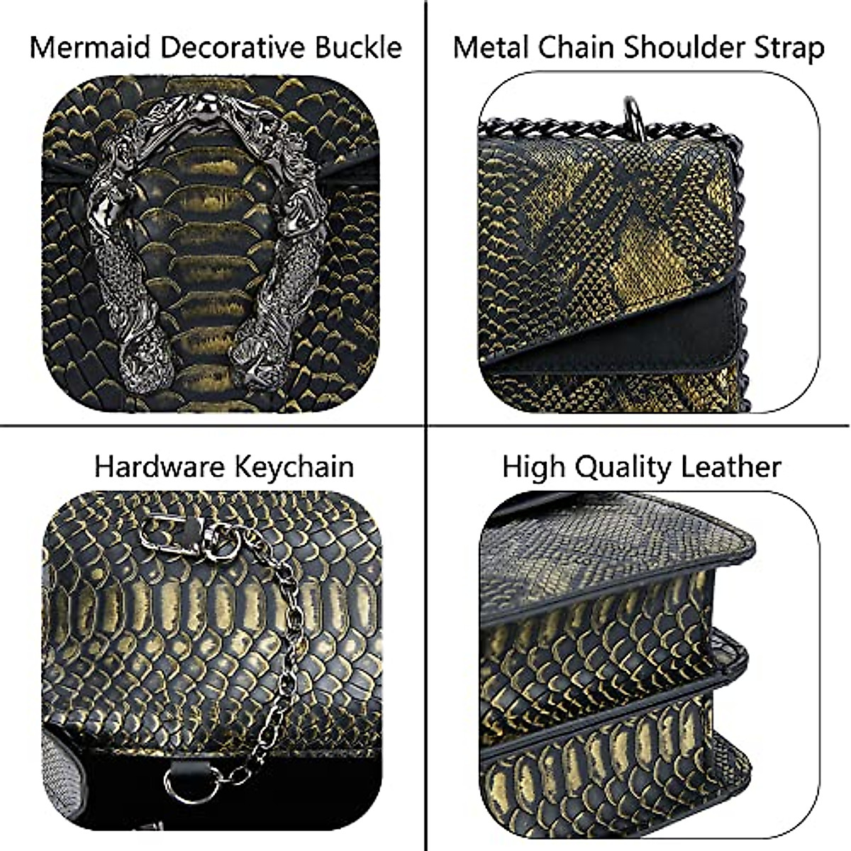 HUNDBRIGHT Satchel Purses and Shoulder Bag for Women - Fashion Print PU Leather Handbag Chain Strap Crossbody Bag (Z-Bronze)