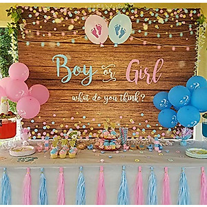 Mocsicka Boy or Girl Gender Reveal Backdrop Pink or Blue Gender Reveal Party Decorations 82x60 inch Vinyl Wood Floor Gender Reveal Photography Background Banner
