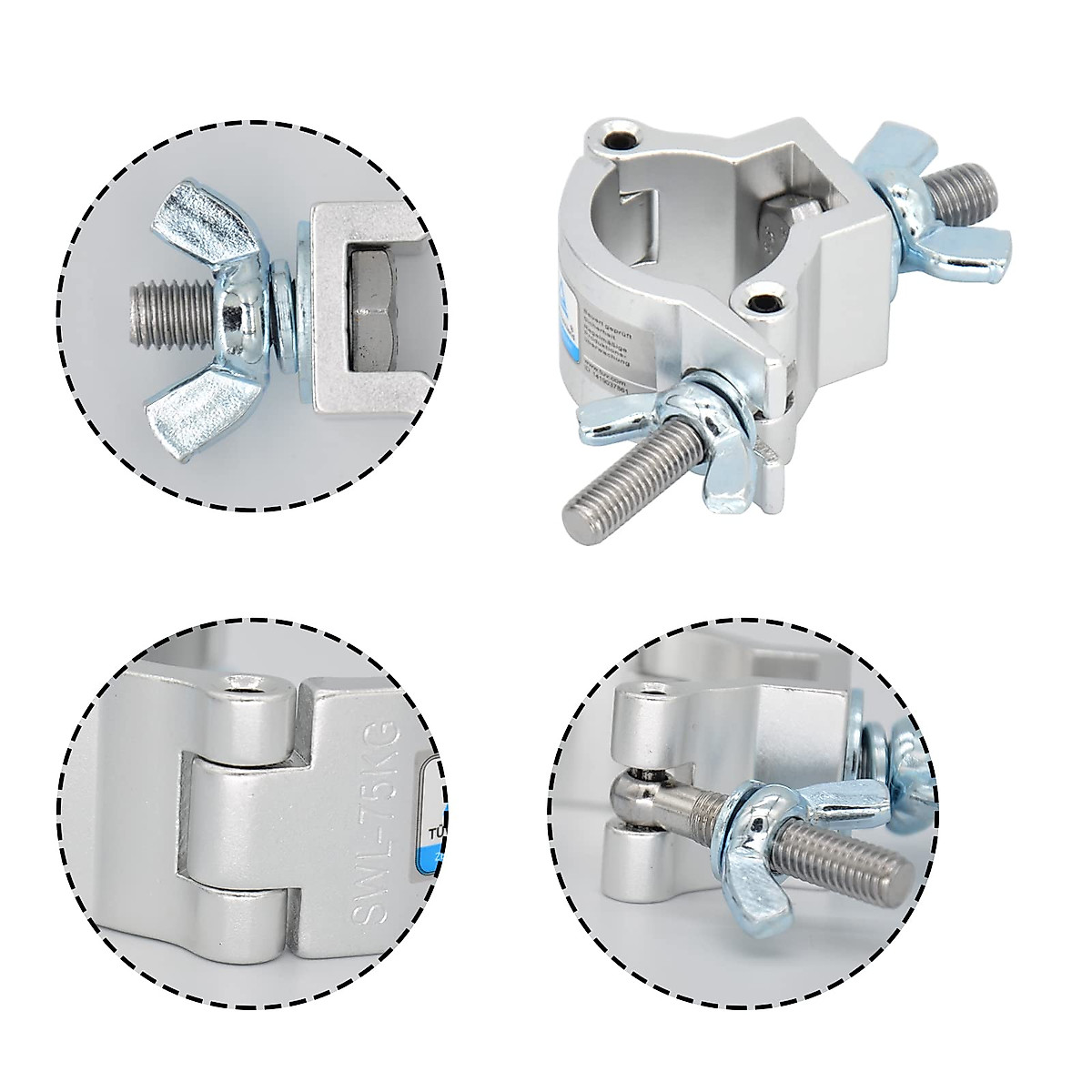 5 Pack Truss Clamps Stage Truss Lighting Clamp 5PCS Heavy Duty 165Lbs Stage Light Clamp 32-35mm O Clamp Aluminum Truss Finish Moving Head Light for LED PAR DJ Spots Lights, TUV Certificated（black）