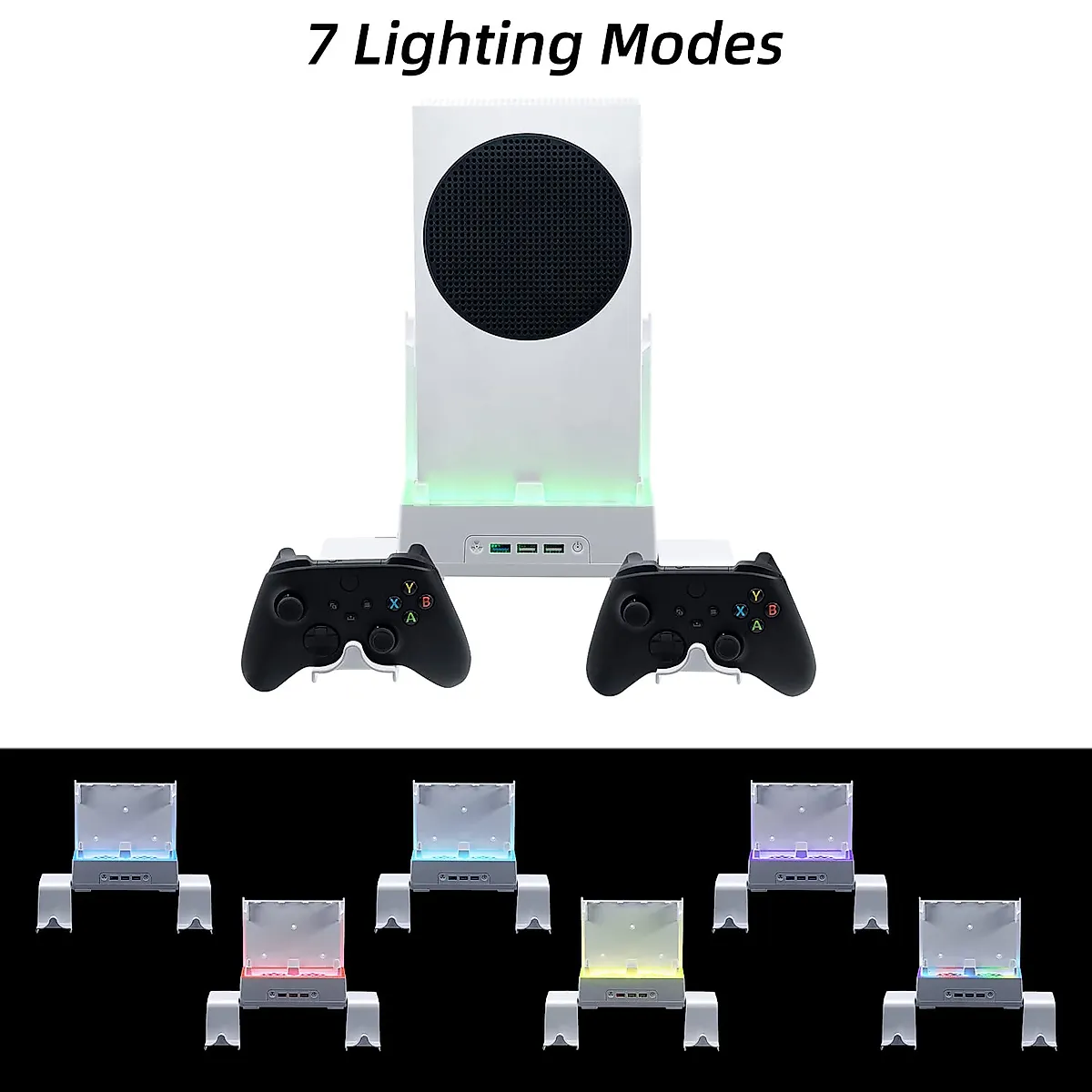 Mcbazel Wall Mount Kits with Cooling Fan for Xbox Series S, RGB Color LED Cooling System Stand with 3-Level Adjustable Speed, Extra 3 USB Port & 2 Controller Holder
