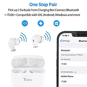 TSKIS True Wireless Earbuds, IT100 Bluetooth 5.2 Built-in ENC Call Noise Cancelling Mic,48H Playtime IPX8 Waterproof Ear Buds Deep Bass Earphones in-Ear Stereo Headphones for Work,Sport (White)