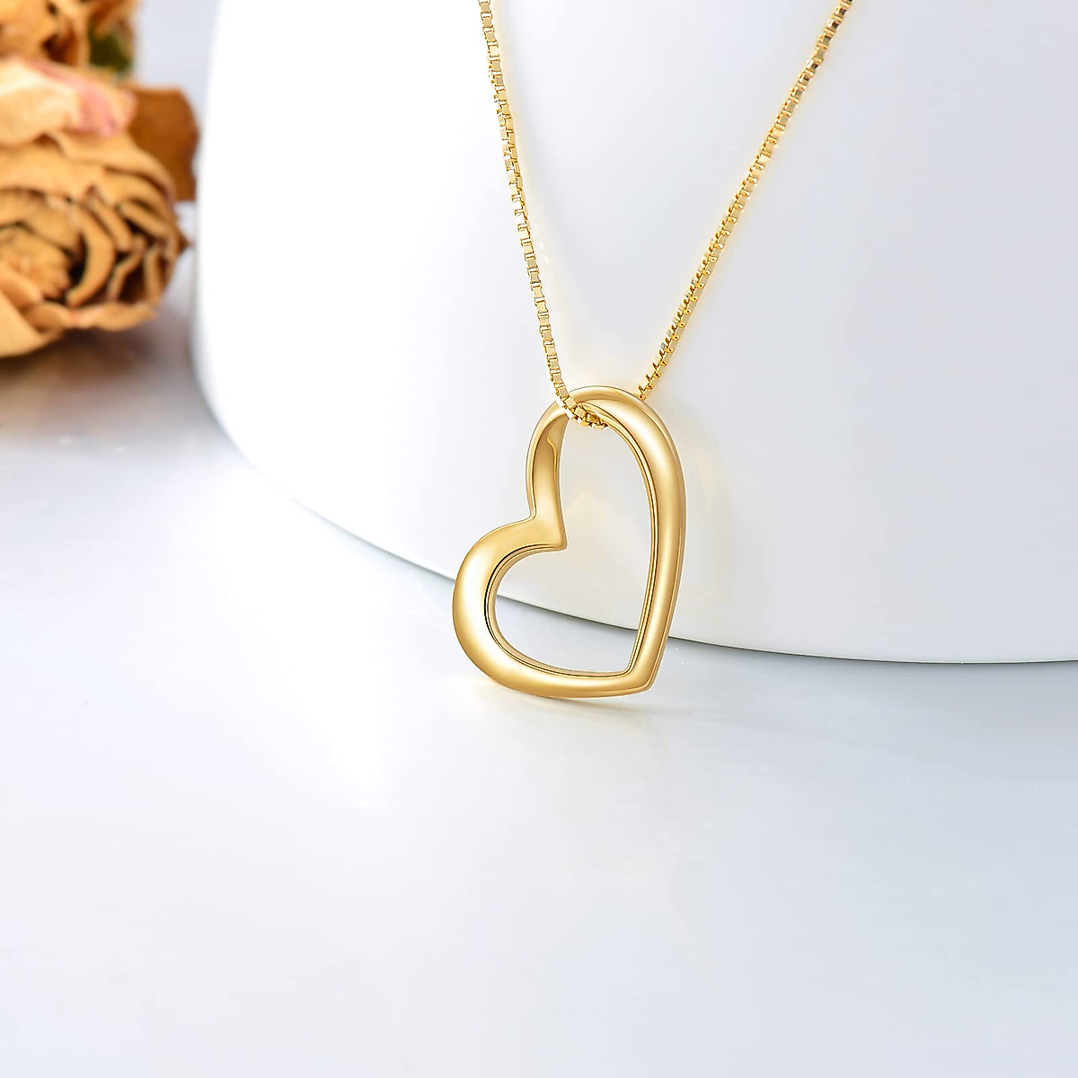 SISGEM 14k Gold Open Heart Necklace for Women, Real Gold Love Pendant and Box Chain Jewelry for Wife, Gifts for Her, 18 Inch