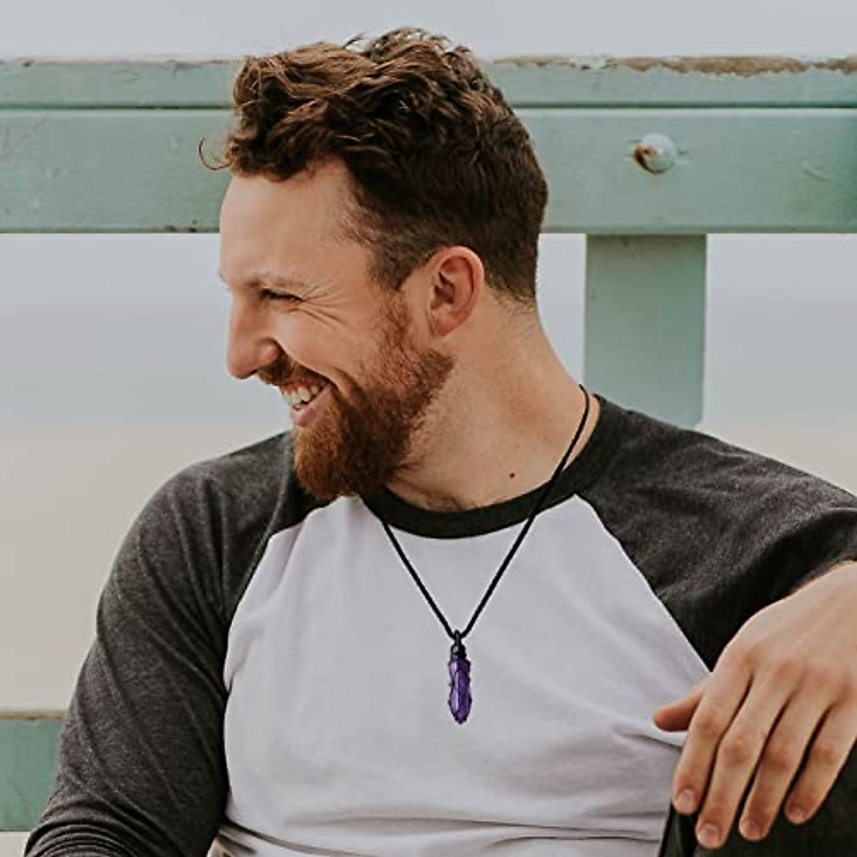 MAIBAOTA Men Women Necklaces Healing Crystal Point Pendant Necklace Adjustable Rope Natural Reiki Gemstone Necklace Jewelry (A-Amethyst)