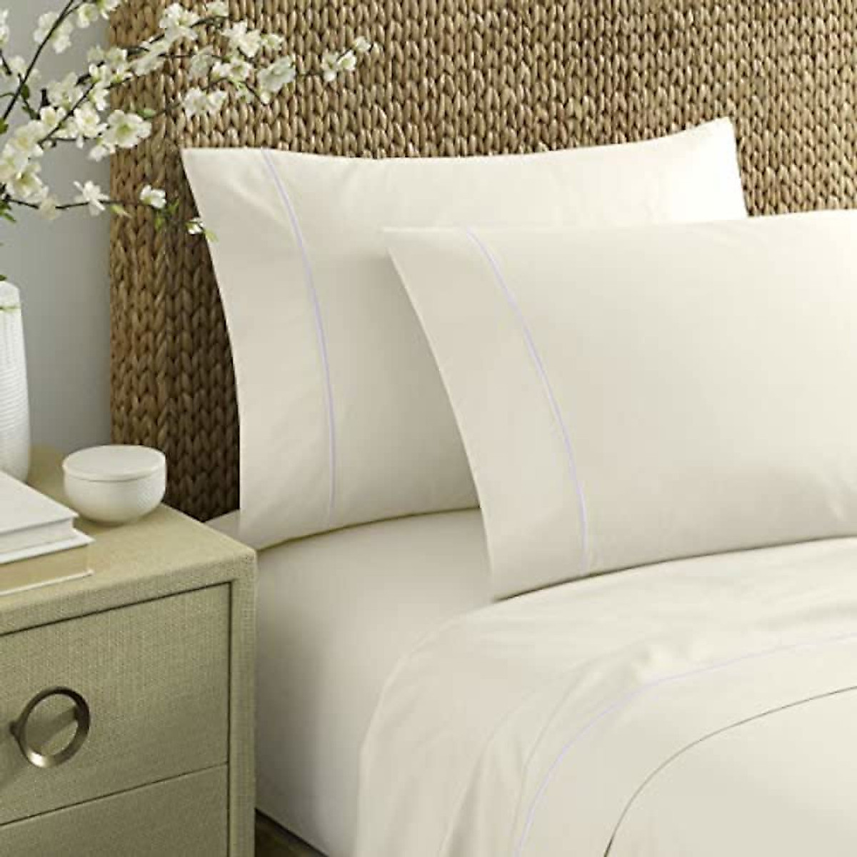 Nautica - Queen Sheets, Cotton Sateen Bedding, 400 Thread Count, Silky Smooth & Wrinkle Resistant (Regatta White, Queen) Home | Crossview Collection | Ultra Soft & Cozy Microsuede