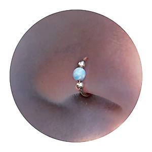 LAOPAZ 14k Gold Filled Nose Hoop with White Opal - 20 Gauge Nose Ring for Women and Men - Hypoallergenic Nose Jewelry 7mm Diameter 0.2 Inches - Handmade Nose Ring for Women