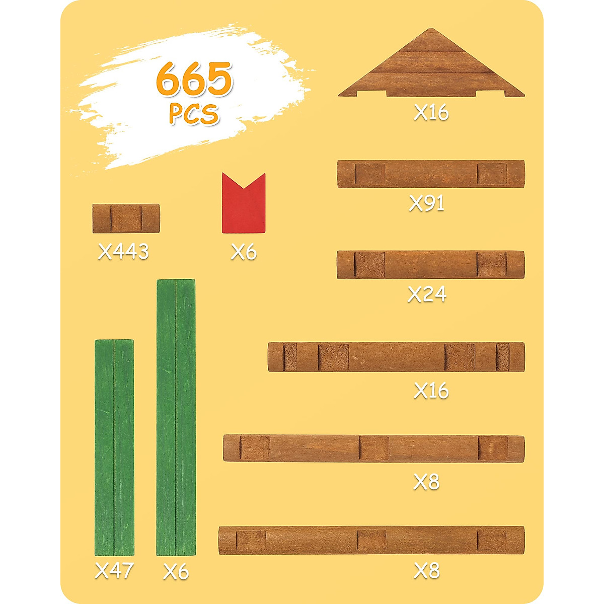 SainSmart Jr. 665 PCS Wooden Log Cabin Set Building House Toy for Toddlers, Classical STEM Construction Kit Compatible with Lincoln Logs for 3+ Kids