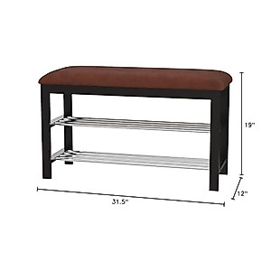 Roundhill Furniture Dark Espresso Wood Shoe Bench with Chocolate Microfiber Seat, Brown, 19.00 x 12.00 x 13.00 Inches