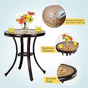 Giantex 3 Piece Patio Bistro Set, Cast Aluminum Patio Table and Chairs with Adjustable Feet, Outdoor Dining Chairs and Table Set for Lawn Porch Garden Balcony Backyard Poolside (Red Copper)