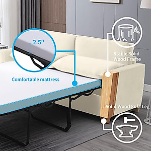 Mjkone 84" W Pull Out Sofa Bed, Sleeper Sofa Bed with Mattress, 2-in-1 Pull Out Couch Bed with 2 Cushions Suitable for Stay Temporarily, Loveseat Sleeper Suitable for Apartment(Beige, Full)