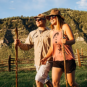 Brazos Handcrafted Wood Walking Stick, Twisted Oak, Hitchhiker Style Handle, for Men & Women, Made in the USA, Red, 55"