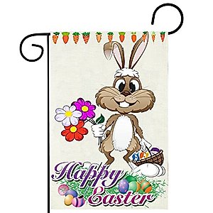 Easter Garden Flag Vertical Double Sided Rabbit Bunny Floral Egg Flag Yard Farmhouse Decoration 12 X 18 Inch