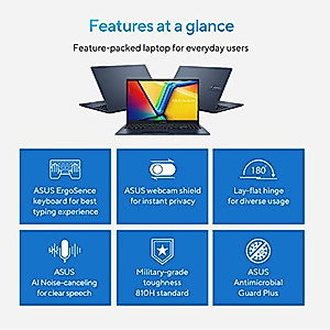 ASUS Vivobook 15 Laptop, 15.6” FHD (1920 x 1080) Display, Intel Core i3-1215U CPU, Intel UHD Graphics, 8GB RAM, 128GB SSD, Windows 11 Home in S Mode, Quiet Blue, F1504ZA-AS34