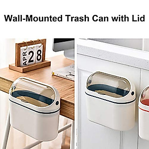 LALASTAR Desktop Trash Can with Lid, Mini Trash Can for Desk, Small Office Countertop Garbage Can, Mountable Tiny Wastebasket for RV, Dorm, Freezer, Laundry and More (Blue)