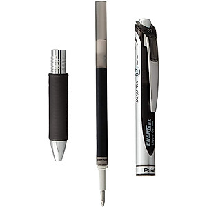 Pentel Energel 0.7 MM RTX Retractable Deluxe Liquid Gel Pen, Bulk Pack Of 10 Black Ink Metal , Medium Line, Metal Tip Premium Pens Great for Office, School & Home for Women & Men BL77BP10A