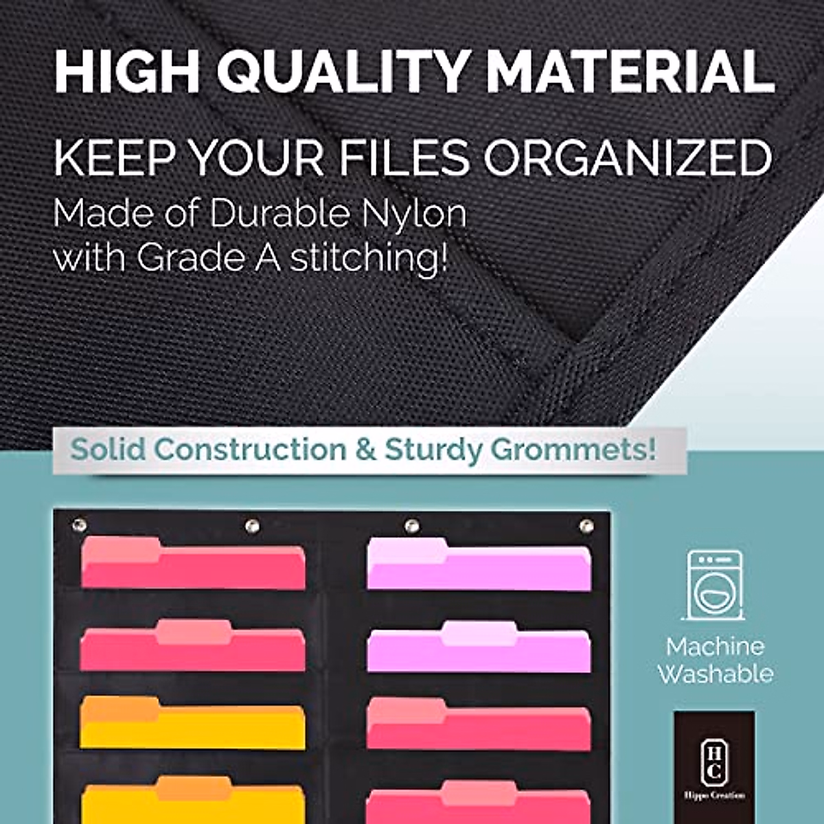 Heavy Duty Storage Pocket Chart for Classroom and Office, 20 Pockets, 4 Over Door Hangers Included, Hanging Wall File Organizer for File Folders, School Mailbox, Home/Office Papers & More (Black)