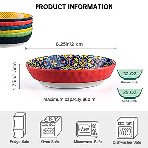 HENXFEN LEAD Ceramic Soup, Pasta Bowls Bundle - Colorful Bowls for Kithchen, Dinner, Eating -Bohemian Style